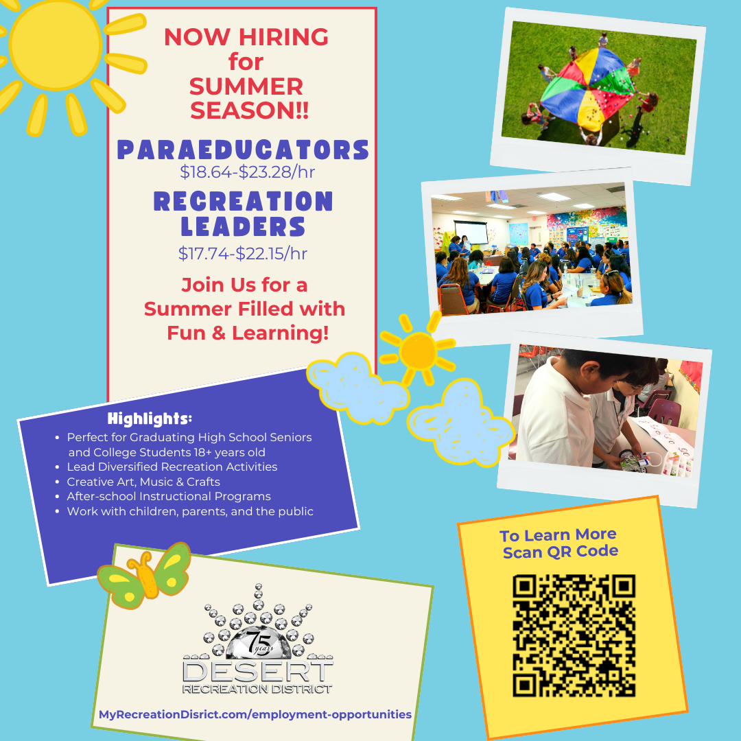 Now Hiring for Summer Season - Desert Recreation District
